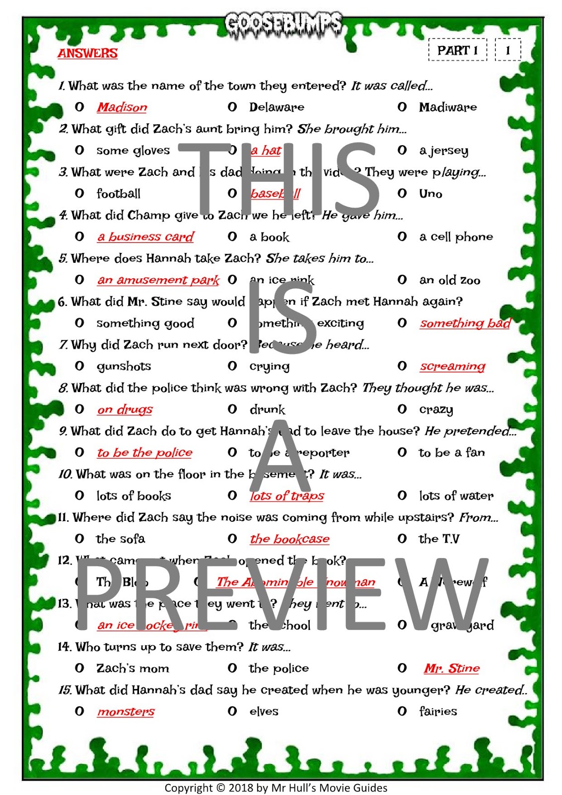 Goosebumps Movie Guide + Activities - Answer Key Included (Color + B&W ...