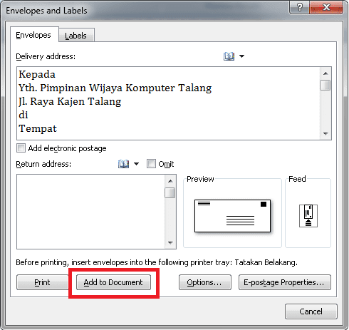 Cara Membuat Amplop Surat di Ms Word