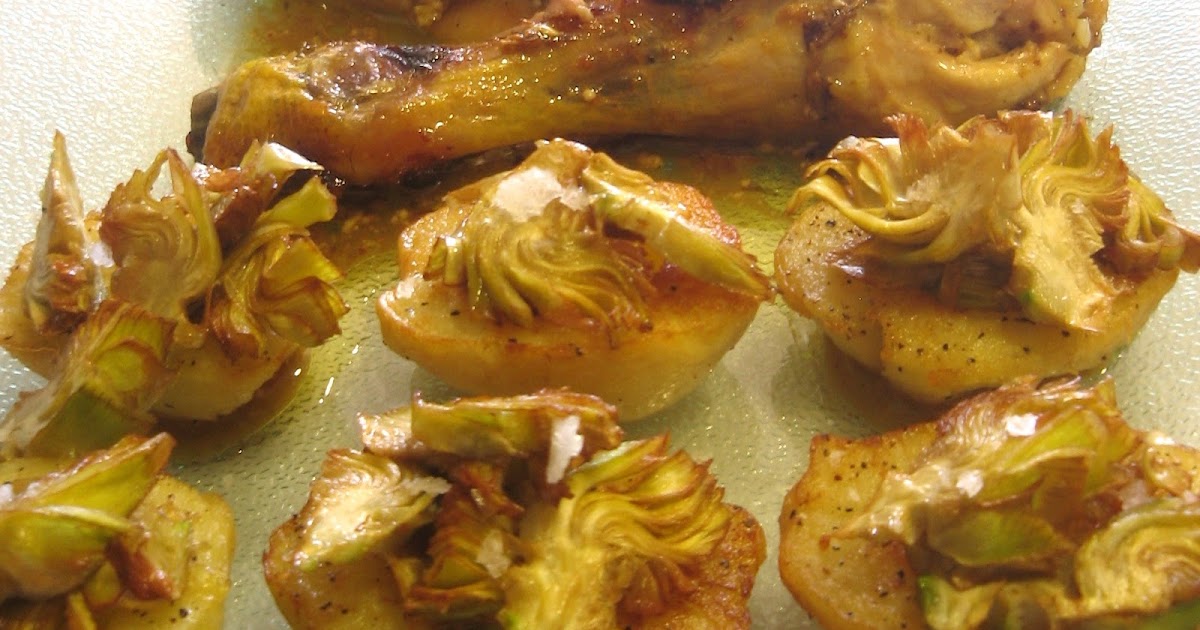 POLLO CON MOSTAZA Y GUARNICION DE PATATAS Y ALCACHOFAS