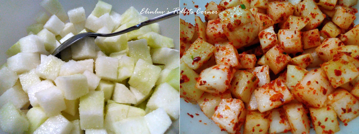 Elinluv's Tidbits Corner: Korean Cubed Radish Kimchi 깍둑설기 ( Kkakdugi )