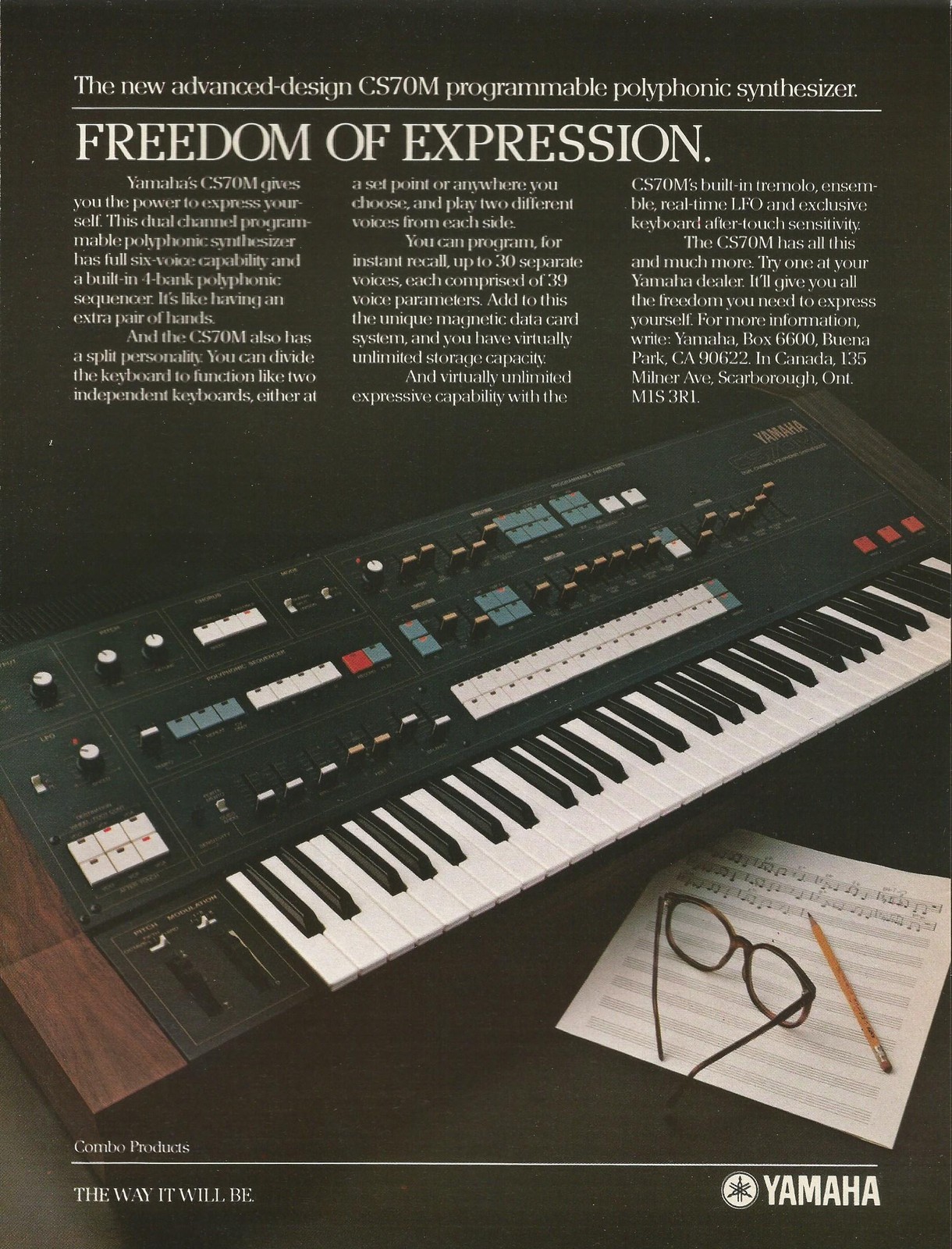 MATRIXSYNTH: 1982 YAMAHA CS70M POLYPHONIC SYNTHESIZER PRINT AD