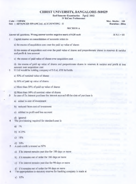 CU Bangalore B.Com Advanced Financial Accounting 2012 Question Paper ...