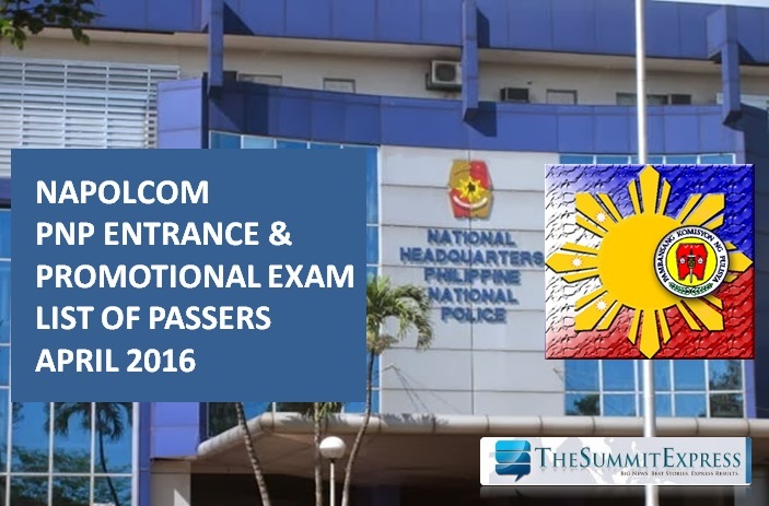 List of Passers: April 2016 NAPOLCOM exam results