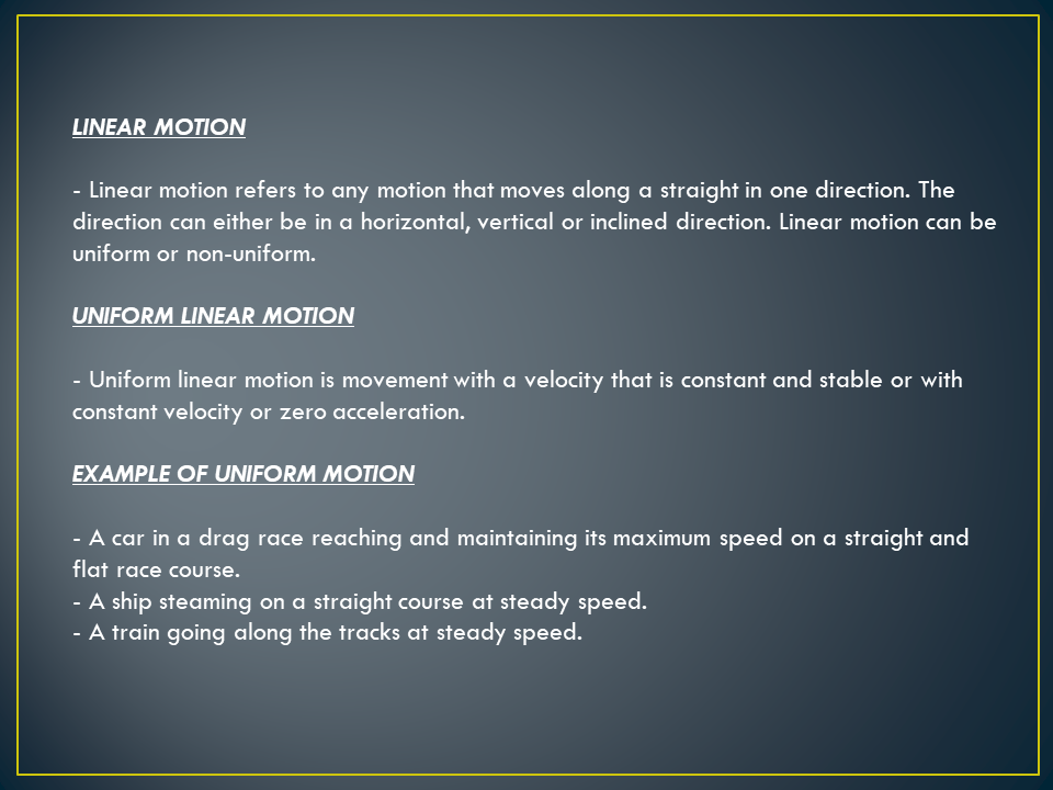LINEAR MOTION INTRODUCTION
