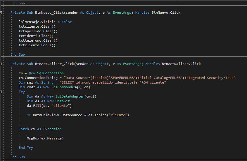 SQL SERVER - VISUAL BASIC