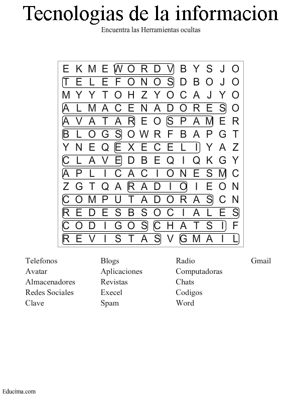 Tecnologias de la Informacion y Comunicacion : Sopa de letras