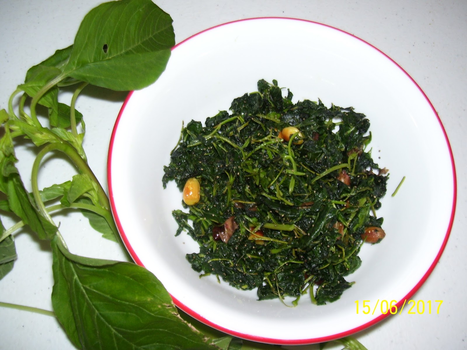 Kitchen With a Purpose: Note Saag Bhaja Recipe or Green Amaranth Fry or Saag Bhaja with Peanuts ...