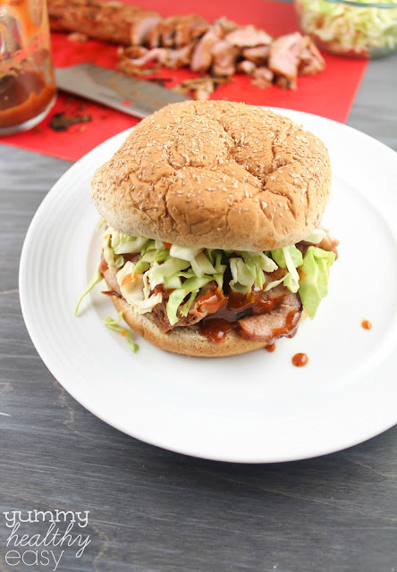 Quick BBQ Pork Sandwiches with Homemade Sauce & Slaw - Yummy Healthy Easy