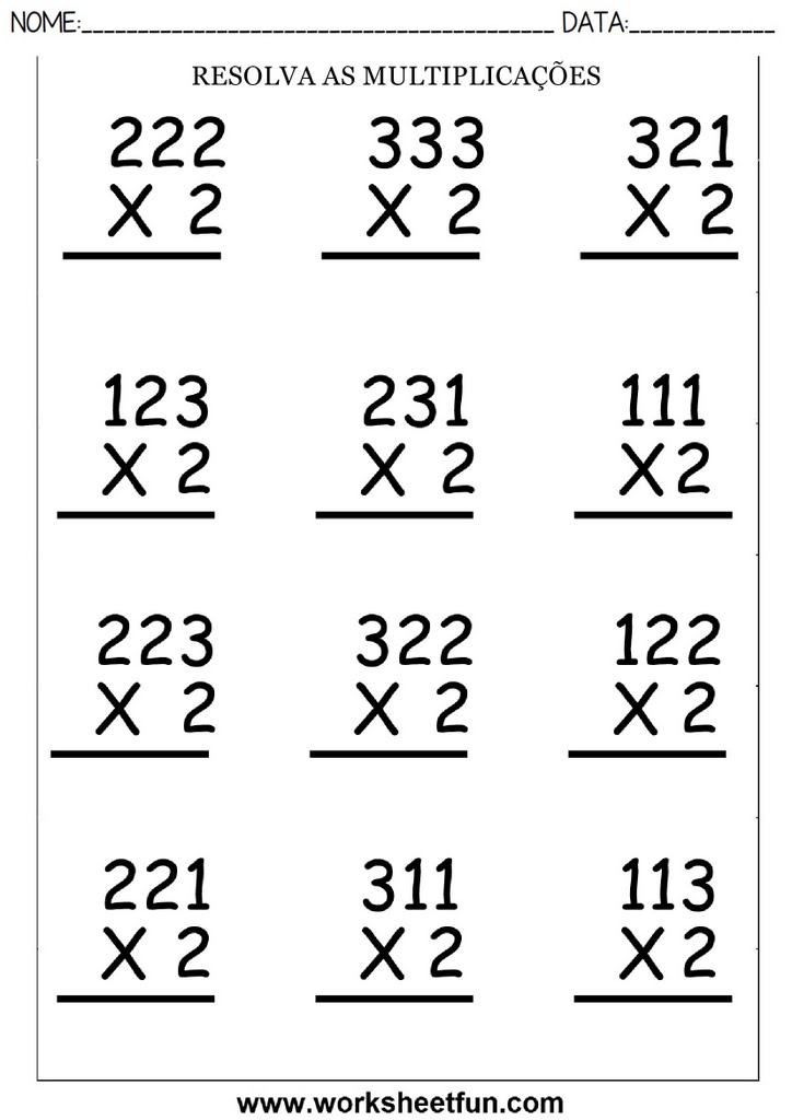 Só Continhas: 6 folhas: Continha de multiplicação para imprimir - 3º ano