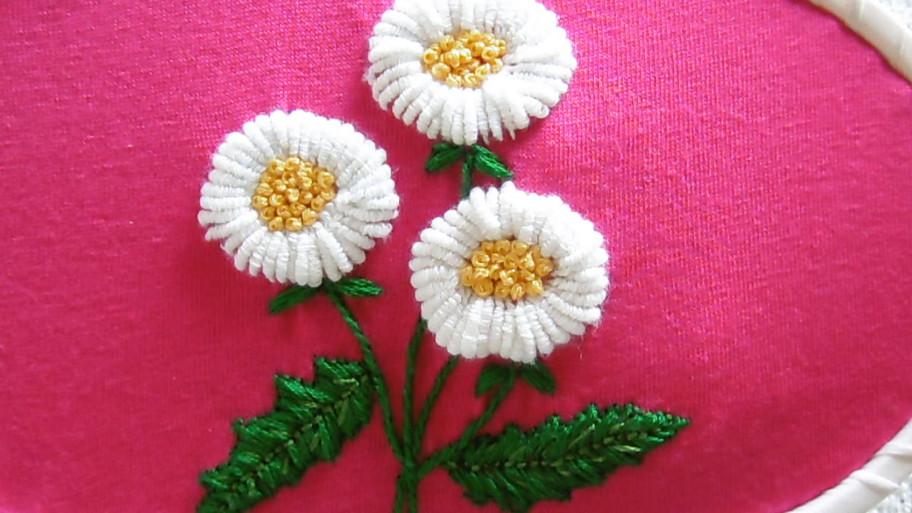 Artesd'Olga: Cómo bordar margaritas en puntada rococó - paso a paso