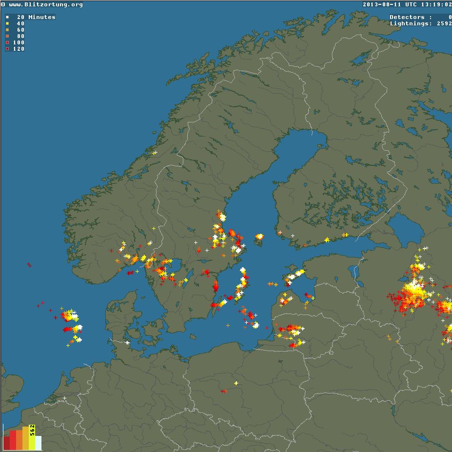 Žaibų žemėlapis - Blitzortung