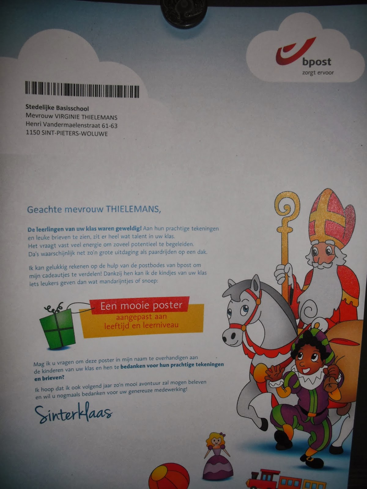 Welkom in het 4de leerjaar!: Brief van Sinterklaas