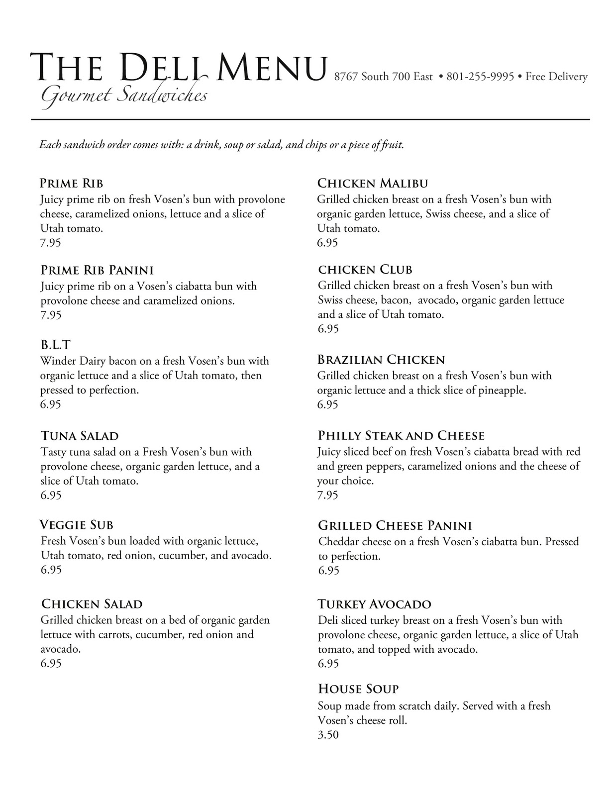 VITO'S ALL SEASONS MARKET: Deli Menu (text only)
