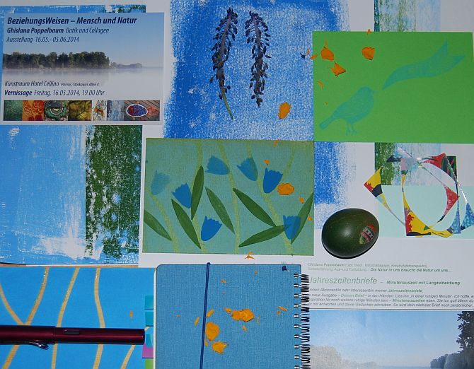 jahreszeitenbriefe: April-Collage in blau...