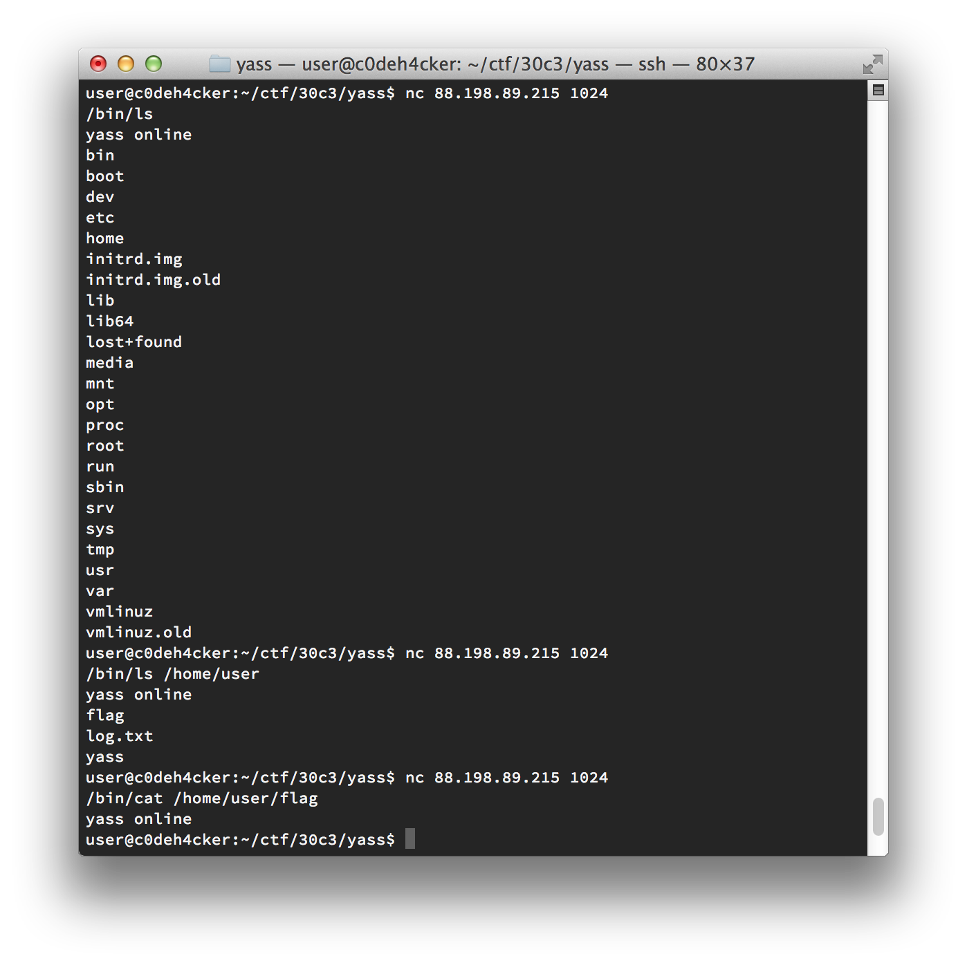 C0deH4cker's Blog: 30c3 CTF: yass [SANDBOX 400]