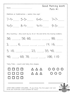Teacher Idea Factory: GOOD MORNING WORK - MATH + FREEBIE