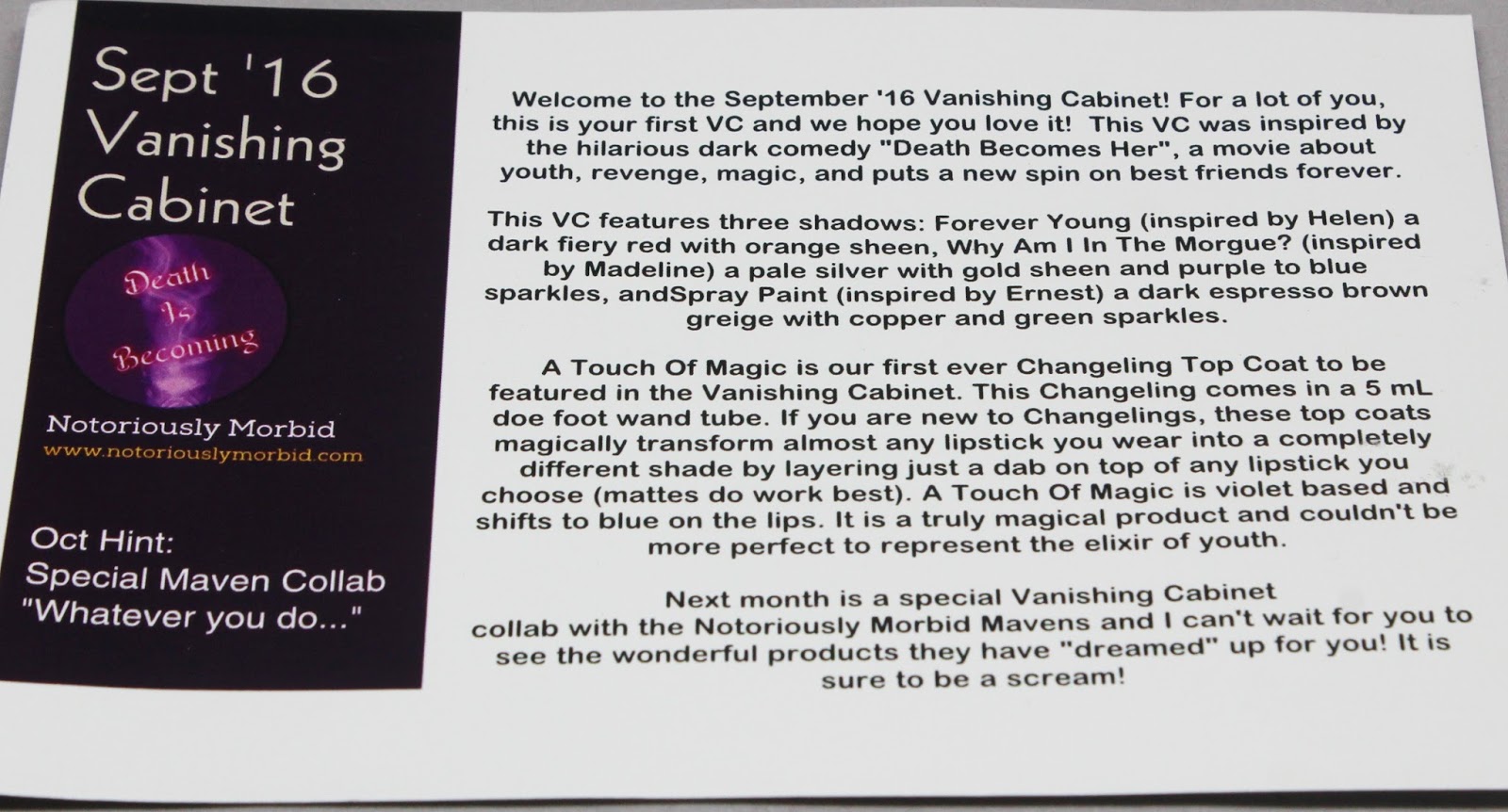 Notoriously Morbid September 2016 Vanishing Cabinet - Death is Becoming ...