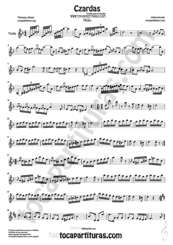 tubescore: Czardas by Monti Sheet Music for flute, violin, alto sax ...