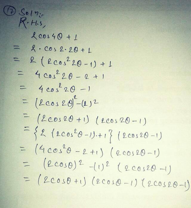Prove that: (2cosA + 1)(2cosA - 1)(2cos2A - 1) = 2cos4A + 1 - S.E.E ...
