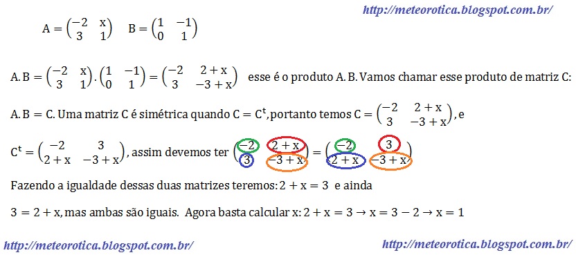 M.E.T.E.O.R.O.T.I.C.A: Exercícios resolvidos sobre Matriz Simétrica