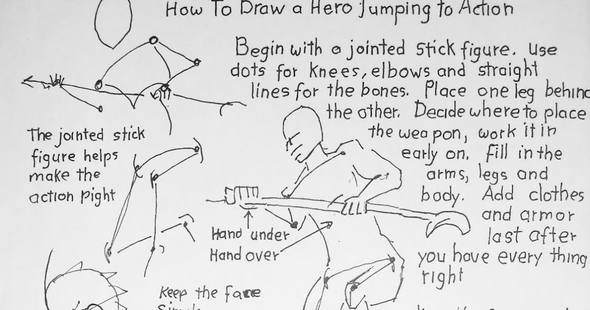 How to Draw Worksheets for The Young Artist: How To Draw A Hero Jumping ...