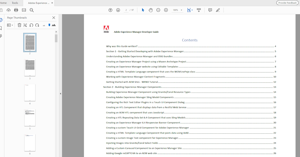 Adobe Experience Manager PDF that contains a TOC of HELPX Articles ...