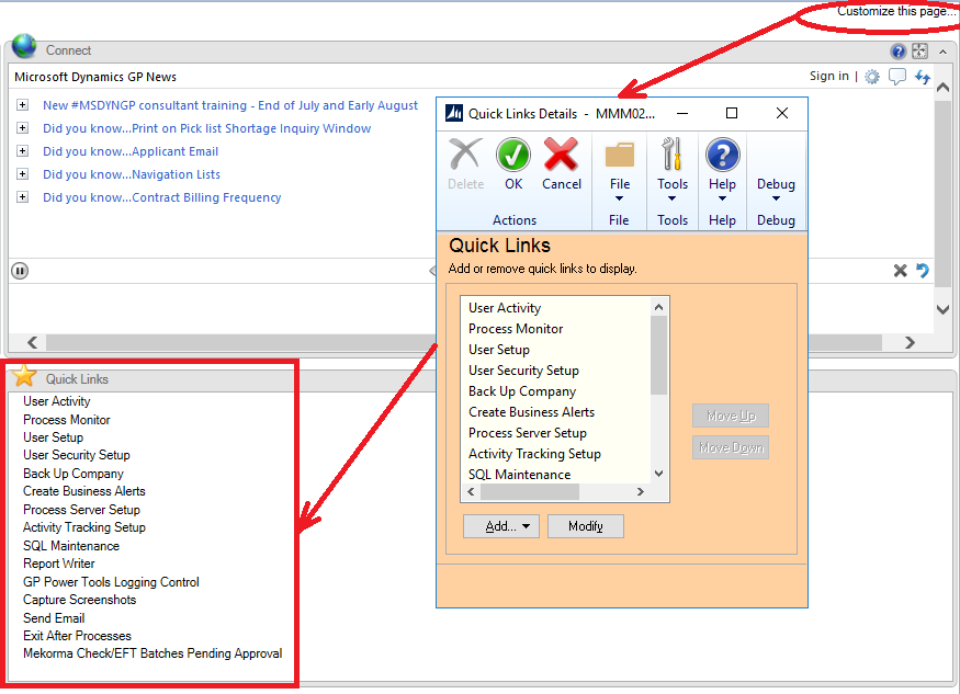 Copying Quick Links from one Microsoft Dynamics GP user to another