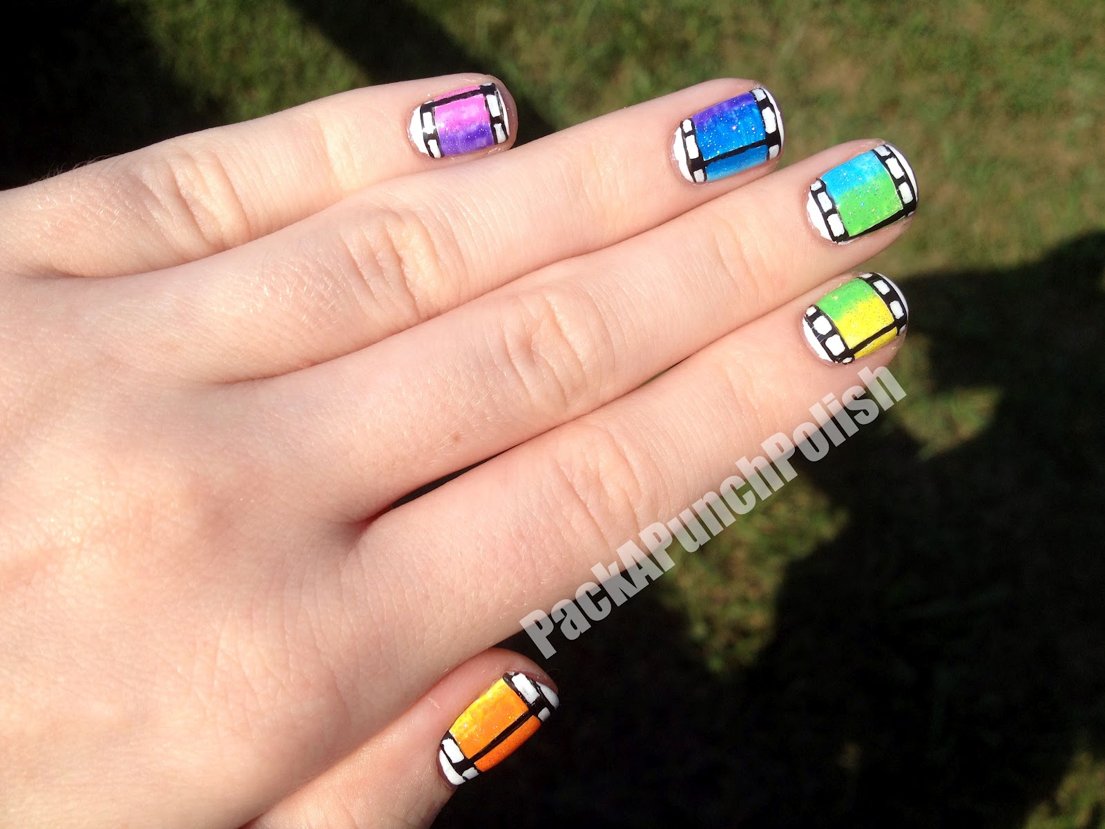 PackAPunchPolish: Colorful Film Strip Nail Art