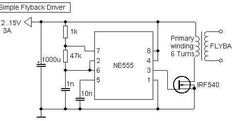 electronic hobby circuits: flyback driver circuit with ne555 high voltage
