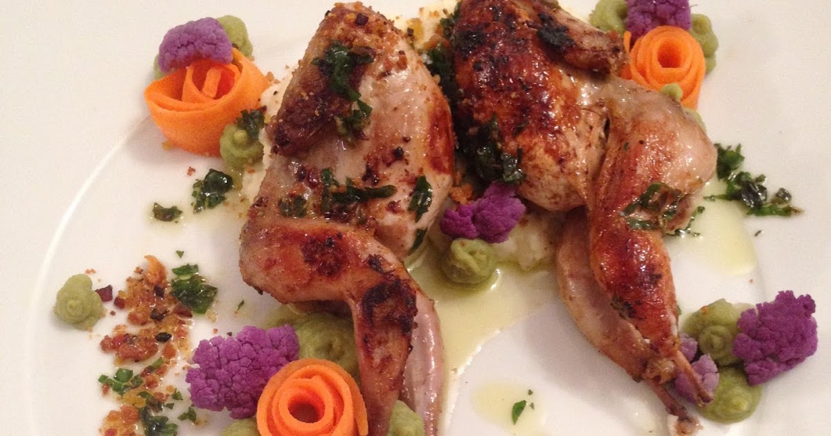 Codorniz Confitada com puré de couve-flor e cuzcuz de noz