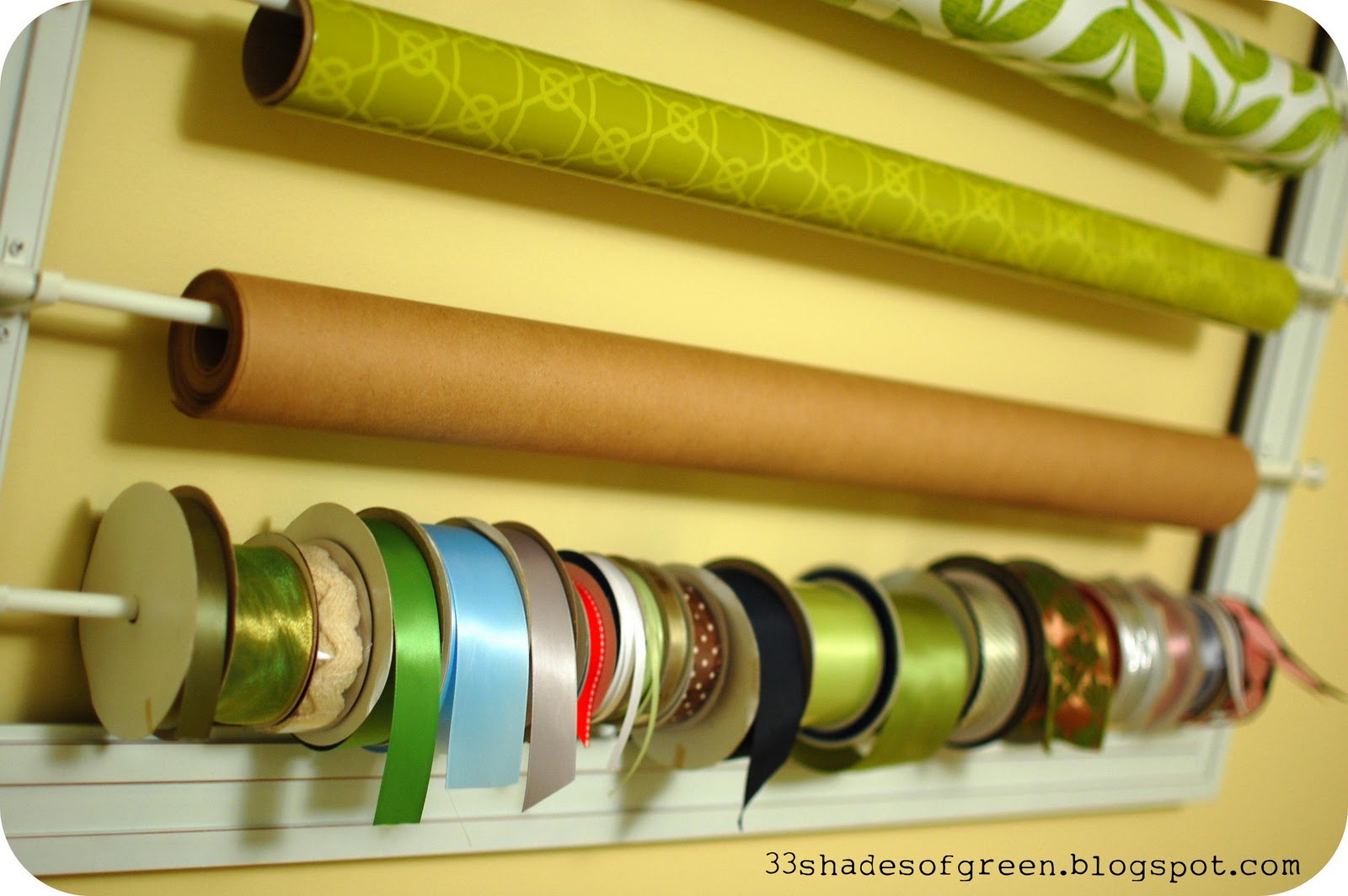 33 Shades of Green: Wrapping Paper & Ribbon Wall Rack