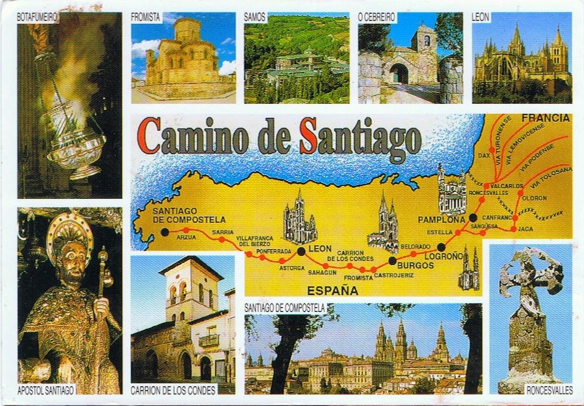 Postcard footprints from around the world: Map of the Camino Route