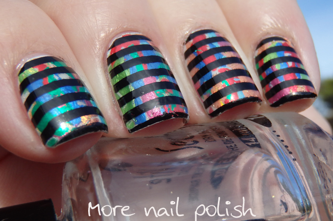 Mottled nail foils stamped with stripes ~ More Nail Polish