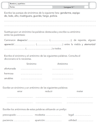 Quinto de la Campiña: PRUEBA DE SINÓNIMOS Y ANTÓNIMOS EN LOS DICCIONARIOS