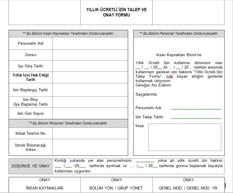 .: Yıllık Ücretli İzin Talep Formu