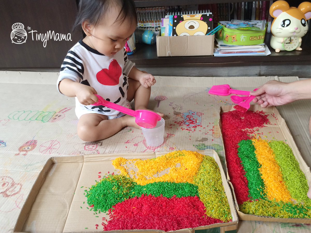 The TinyMama: DIY Colored rice | Learn with play at home (20 months)