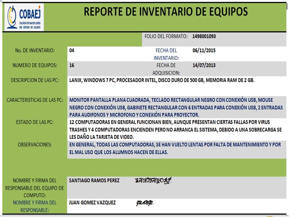 TheGirls: REPORTE DE INVENTARIO DE EQUIPOS