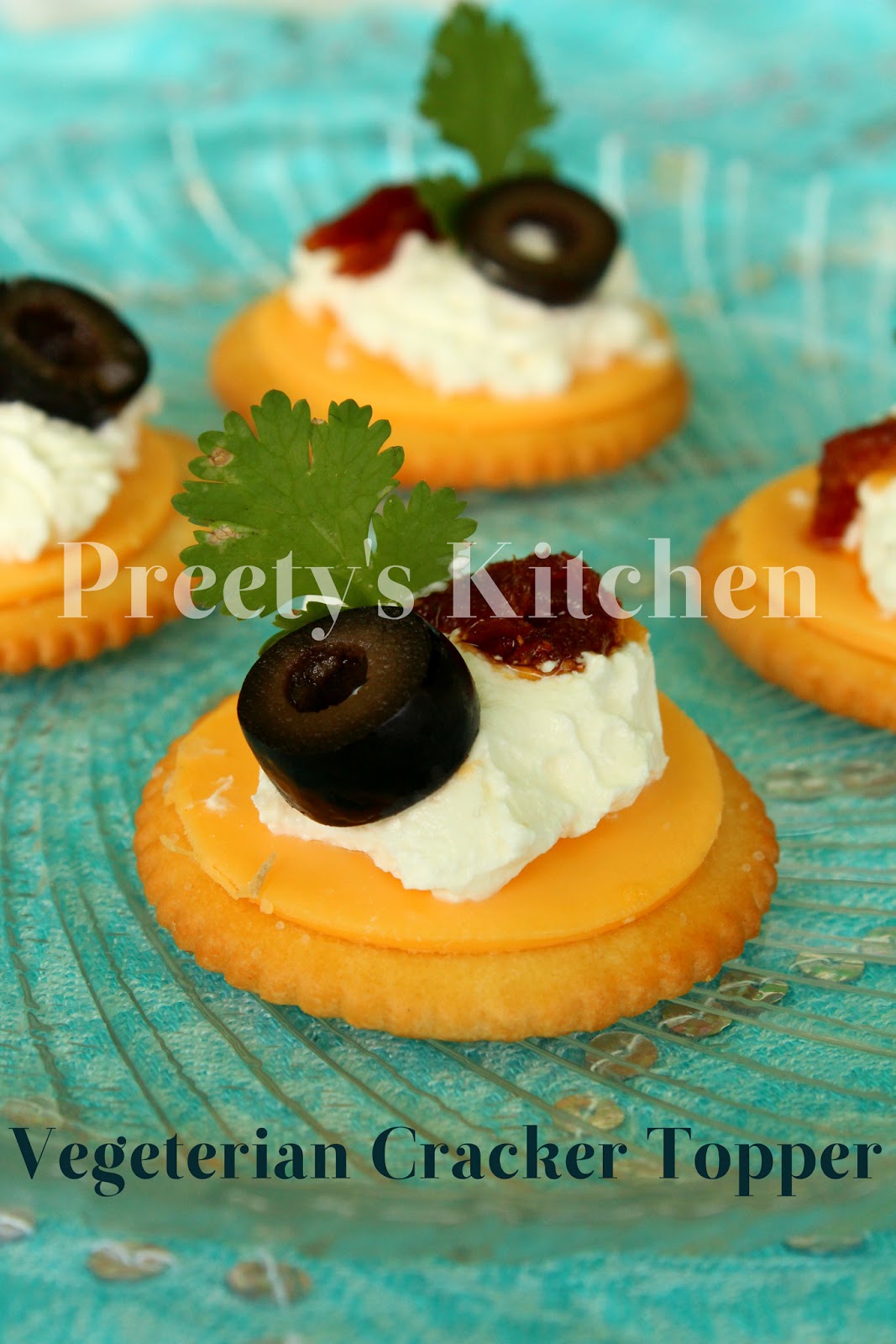 Preety's Kitchen: Vegetarian Cracker Topper Recipe ( Bite Size Party ...