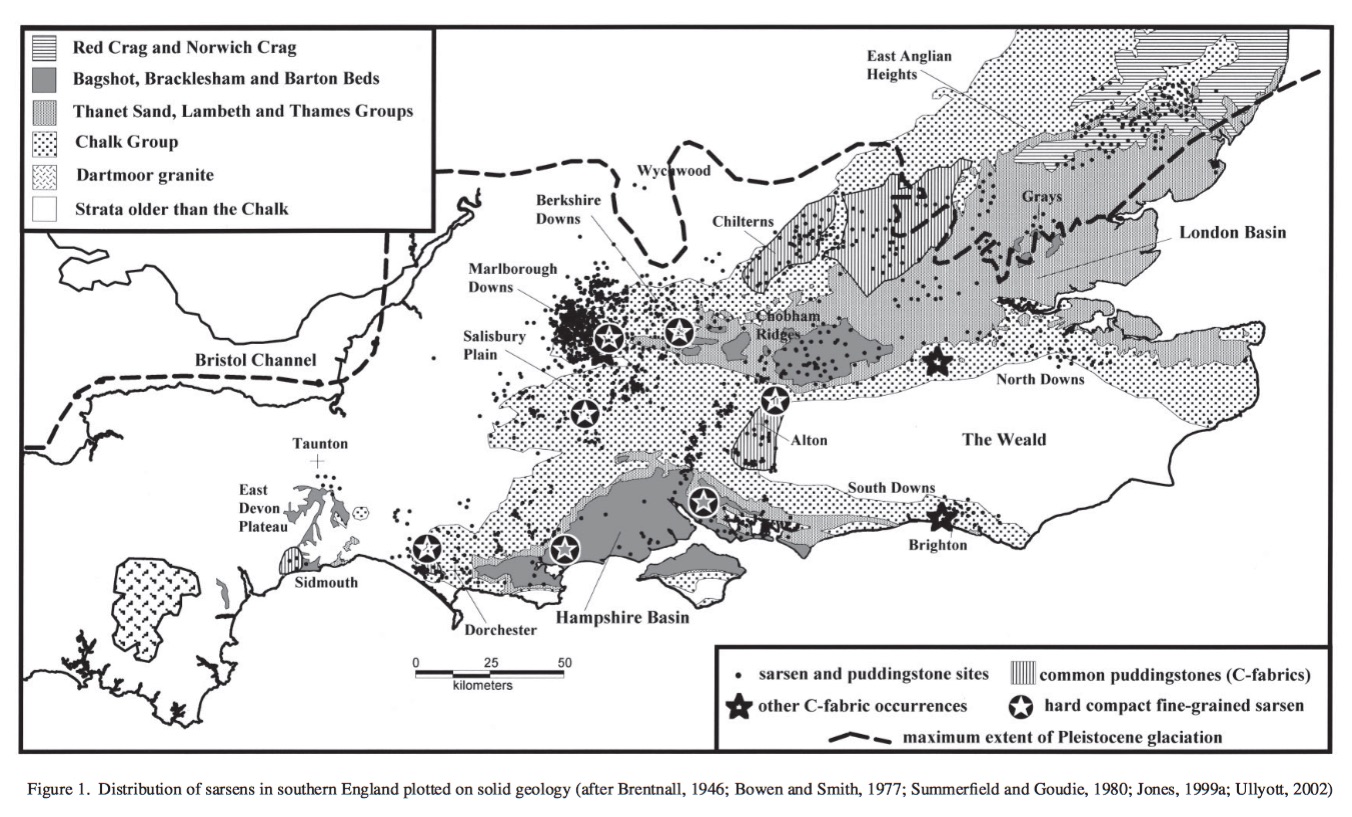 Stonehenge and the Ice Age: Sarsen distribution: Avebury and Stonehenge