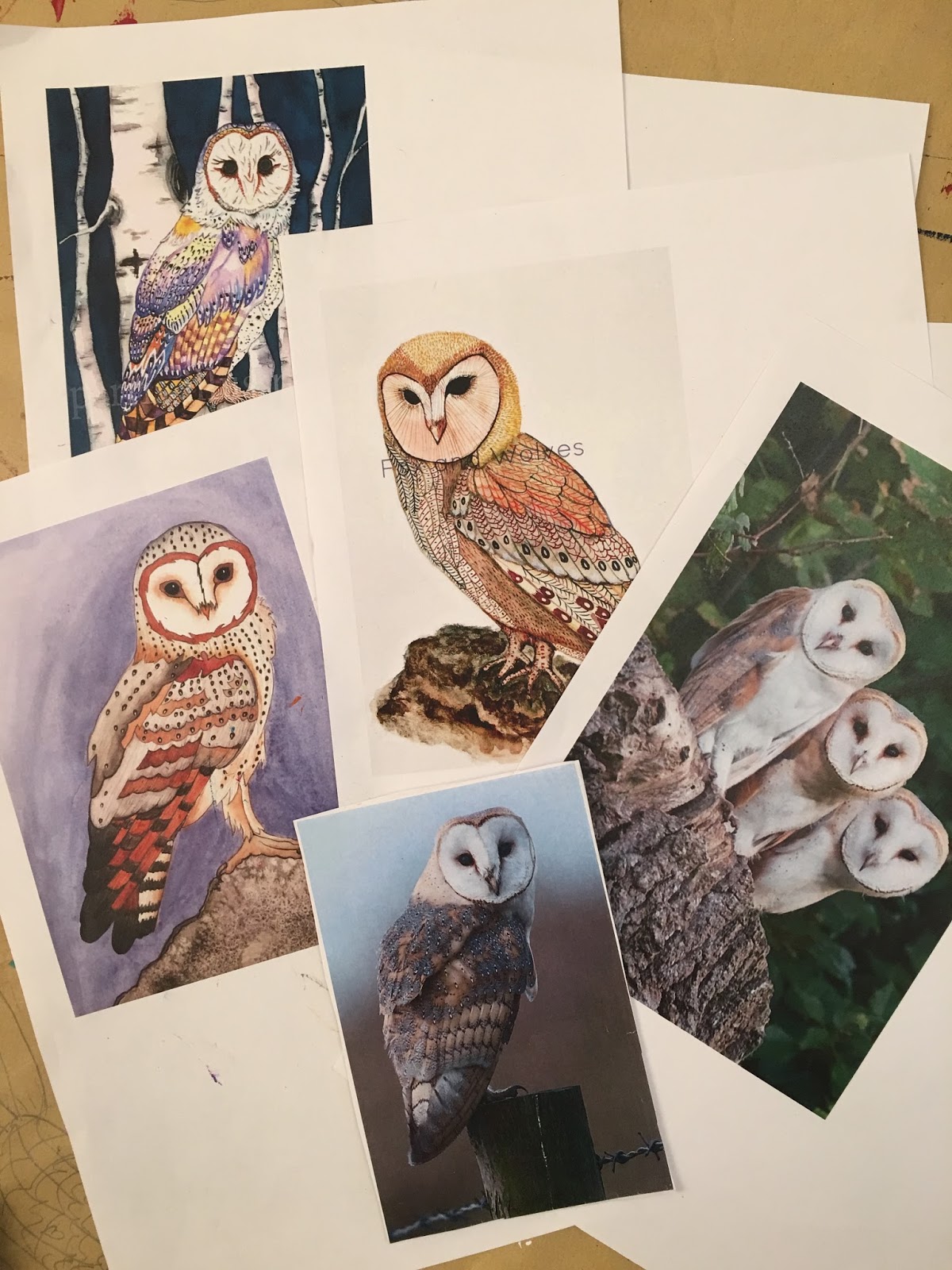 Art Room Britt: Stylized Barn Owls in Mixed Media
