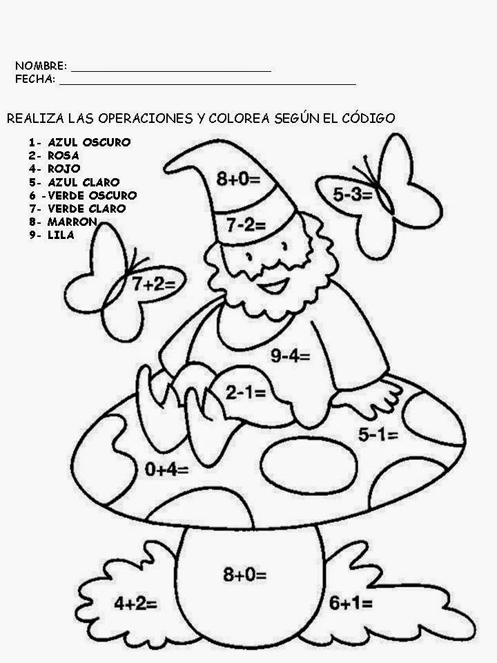 Educación Infantil con TIC: Dibujos para colorear de restas y sumas