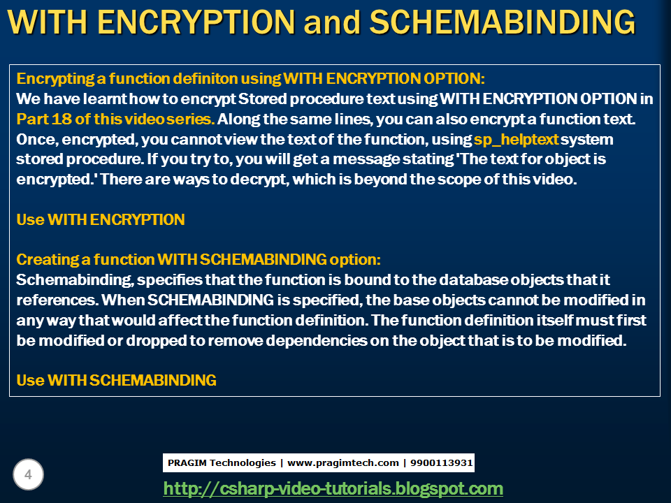 Sql server, .net and c# video tutorial: Part 33 – Functions – Important Concepts