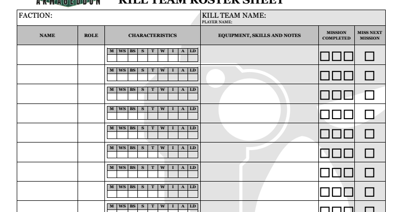 Kill Team Roster Sheets for Shadow Wars - Faeit 212