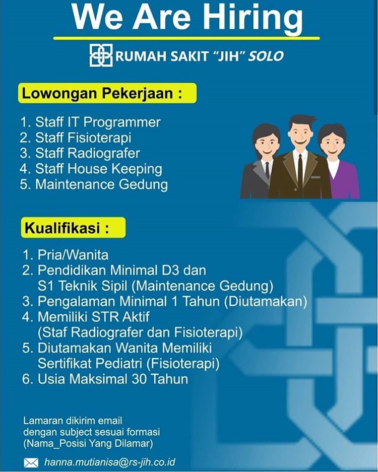 Lowongan Kerja Rumah Sakit JIH Solo Mei 2019 - Staff IT, Fisioterapi ...