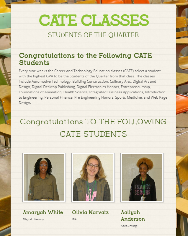 Viking Update: Congratulations to our CATE Students of the First Quarter