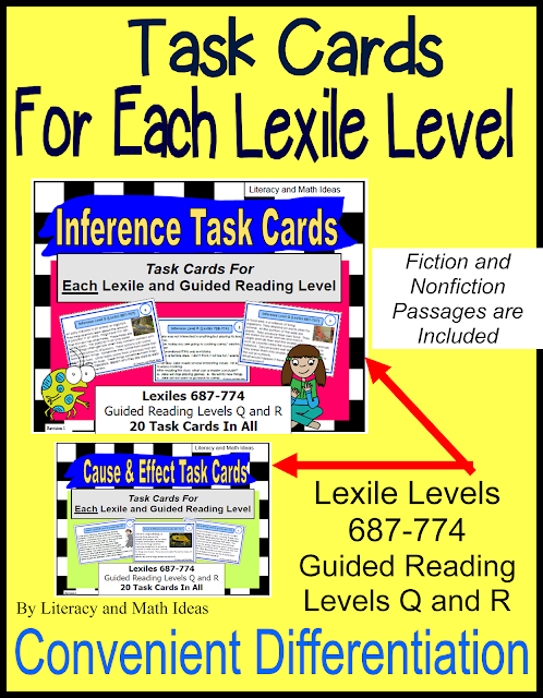 Literacy & Math Ideas: Task Cards Organized by Lexile and Guided ...