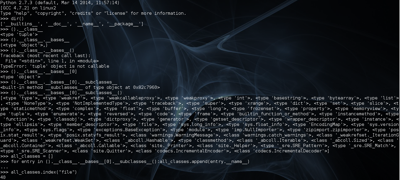 kmkz's blog: Python sandbox escape: sortez du bac à sable