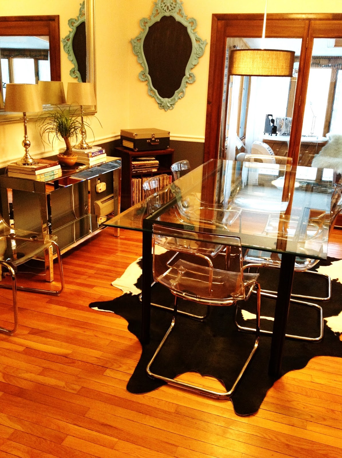 Decor4poor: Cowhide Rug in Dining Room