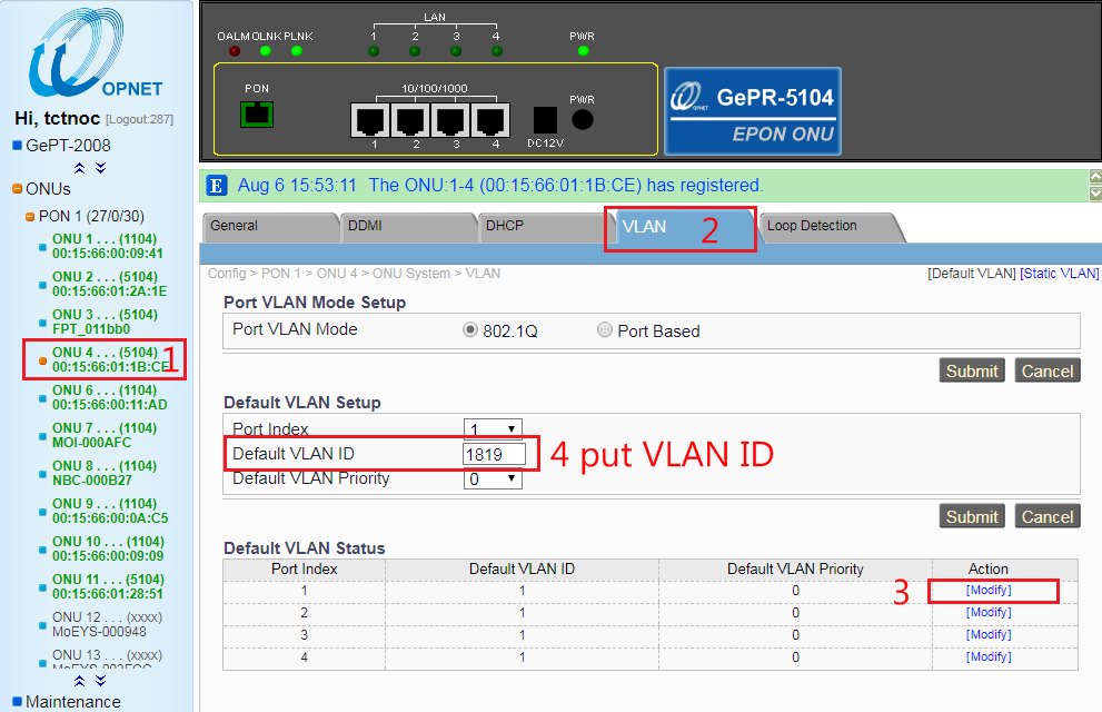 Opnet-OLT ONU configuration