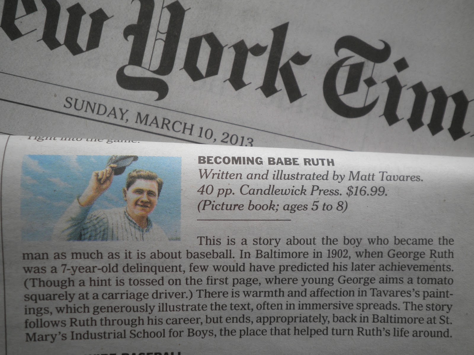 Matt Tavares Books: BECOMING BABE RUTH in The New York Times!